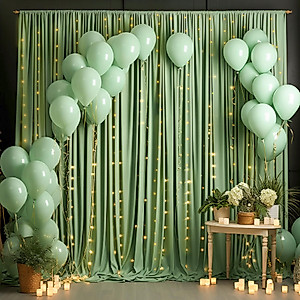 10x10 Sage Green Backdrop Curtain for Parties Wrinkle Free Dark Green Photo Curtains Backdrop Drapes Fabric Decoration for Baby Shower Birthday Party Photography 5ft x 10ft,2 Panels
