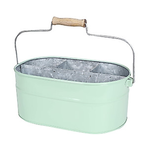 Galvanized Metal Caddy with 4 Compartments, Kitchen Utensil Holder, Drink Tub Caddy, Picnic Caddy, Serveware Utensil Organizer, Multipurpose Storage Bin With Handle- 12 Inch- Aqua
