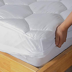 Full Mattress Pad, 8-21" Deep Pocket Protector Ultra Soft Quilted Fitted Topper Cover Fit for Dorm Home Hotel -White