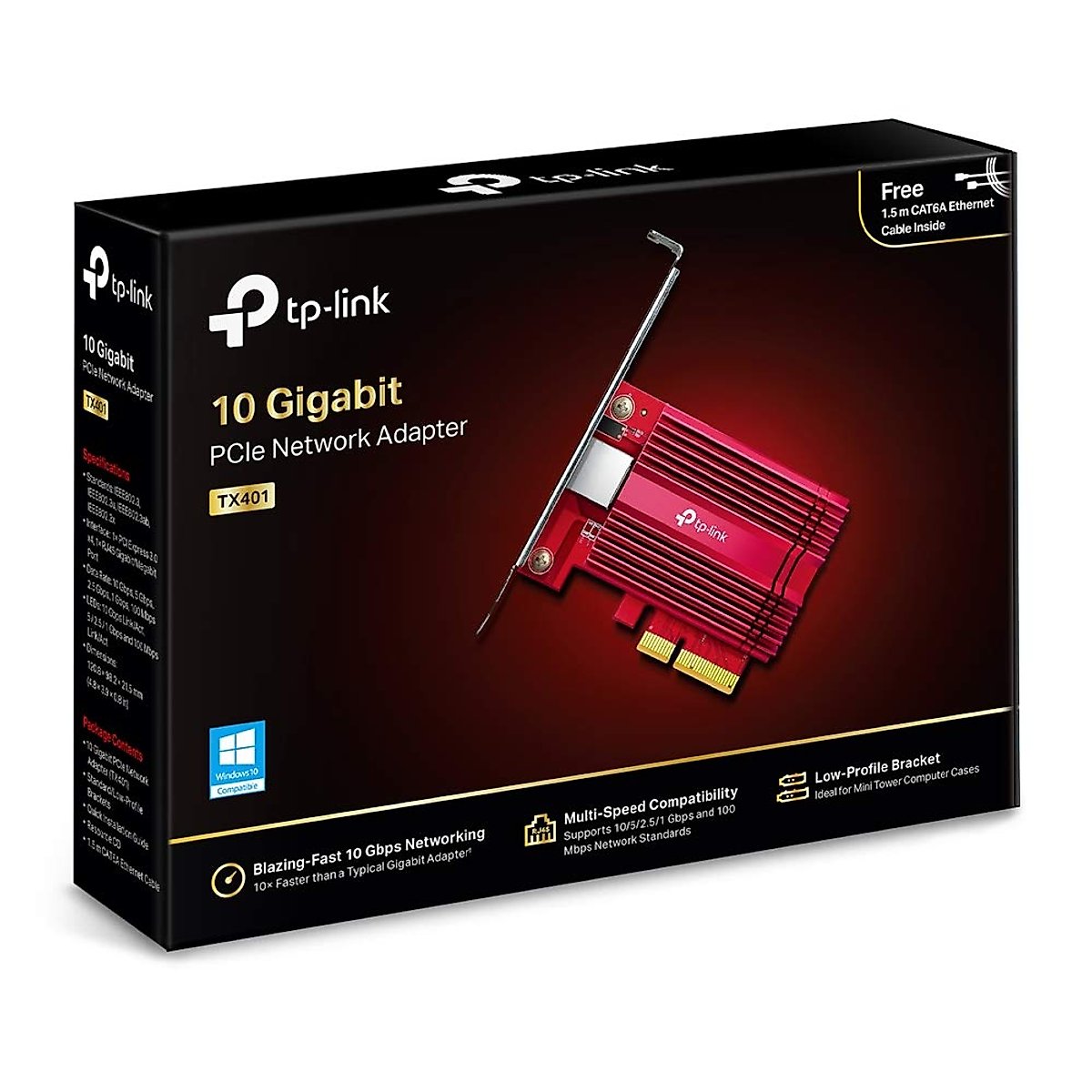 TP-Link TX401 Network Card and Ethernet Adapter 10000 Mbit/s Internal TX401, Internal, Wired, PCI Express, Ethernet, 10000 Mbit/s, Red