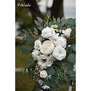 Piklado Faux Arch Flower Swag Set of 2 for Wedding Welcome Signs Floral Swag Wedding Reception Ceremony Signs Decor (White)