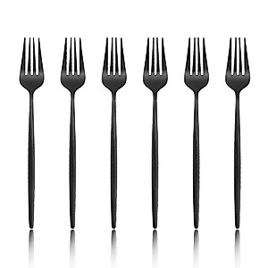 JANKNG Salad Dessert Forks Set of 6, Dessert Forks Set Table Forks Flatware 18/0 Stainless Steel Matte Polishing 7.48-Inch Silverware (Black, 6pcs)