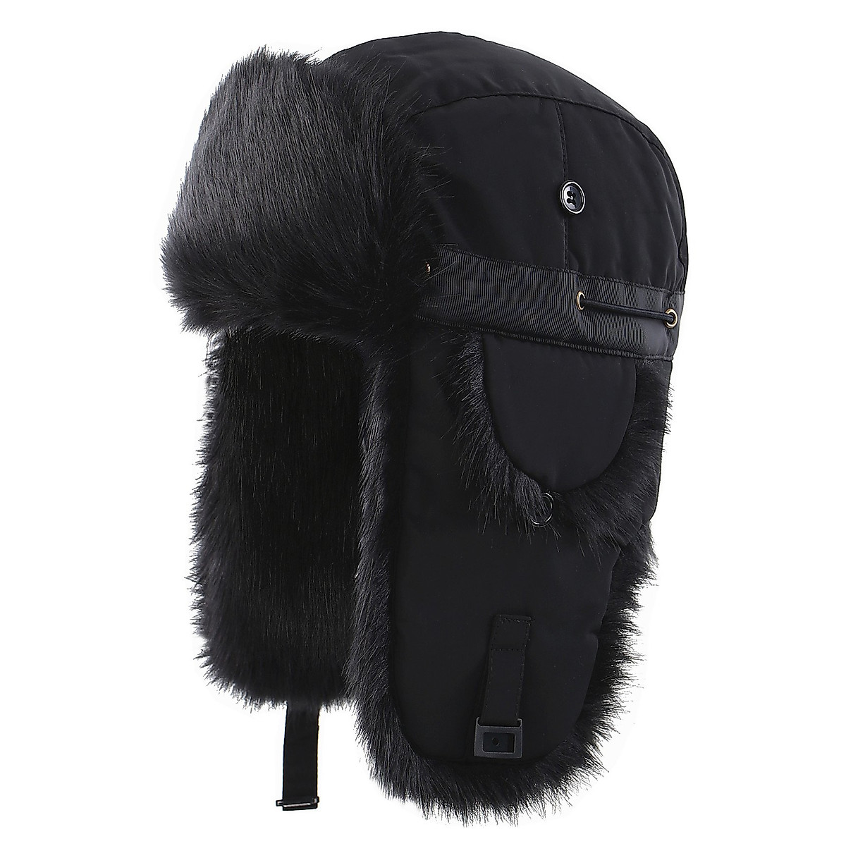 Connectyle Unisex Faux Fur Lined Trooper Trapper Hats with Ear Flaps, 55 60cm, Black