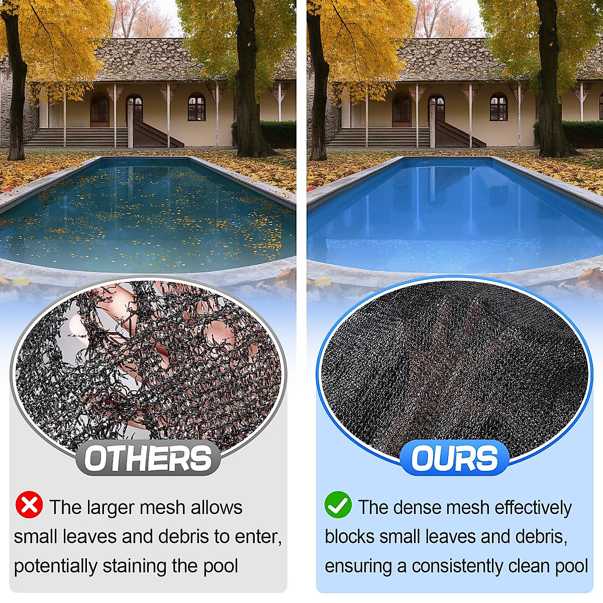 Pool Net Cover - Leaf Netting for 18 * 36ft Inground or above Ground Rectangle Pools, Pond Fine Mesh Screen for Catching Leaves Sunshade (23 * 39ft, Black)