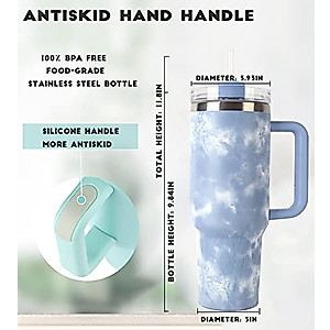 DREAMING MY DREAM 40oz Tumbler with Handle, H2.0 Tumbler Reusable Vacuum, Insulated Tumbler With Lid and Straws, Insulated Cup, Leak Resistant Lid (Tie Dye Blue)