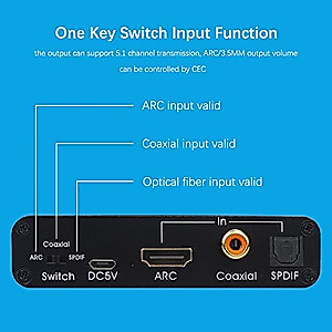 HDMI ARC Adapter 192KHz DAC Converter, HDMI ARC Audio Extractor Support Digital HDMI Audio to Analog Stereo Audio RCA L/R Coaxial SPDIF & 3.5mm Jack ARC Audio Adapter for TV