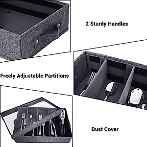 VERONLY Flatware Storage case with Adjustable Dividers, Utensil Silverware Organizer Box chest, Cutlery Storage Holder with Pvc Lid and Handles, Dinnerware Storage Containers for Organizing Cutlery, F
