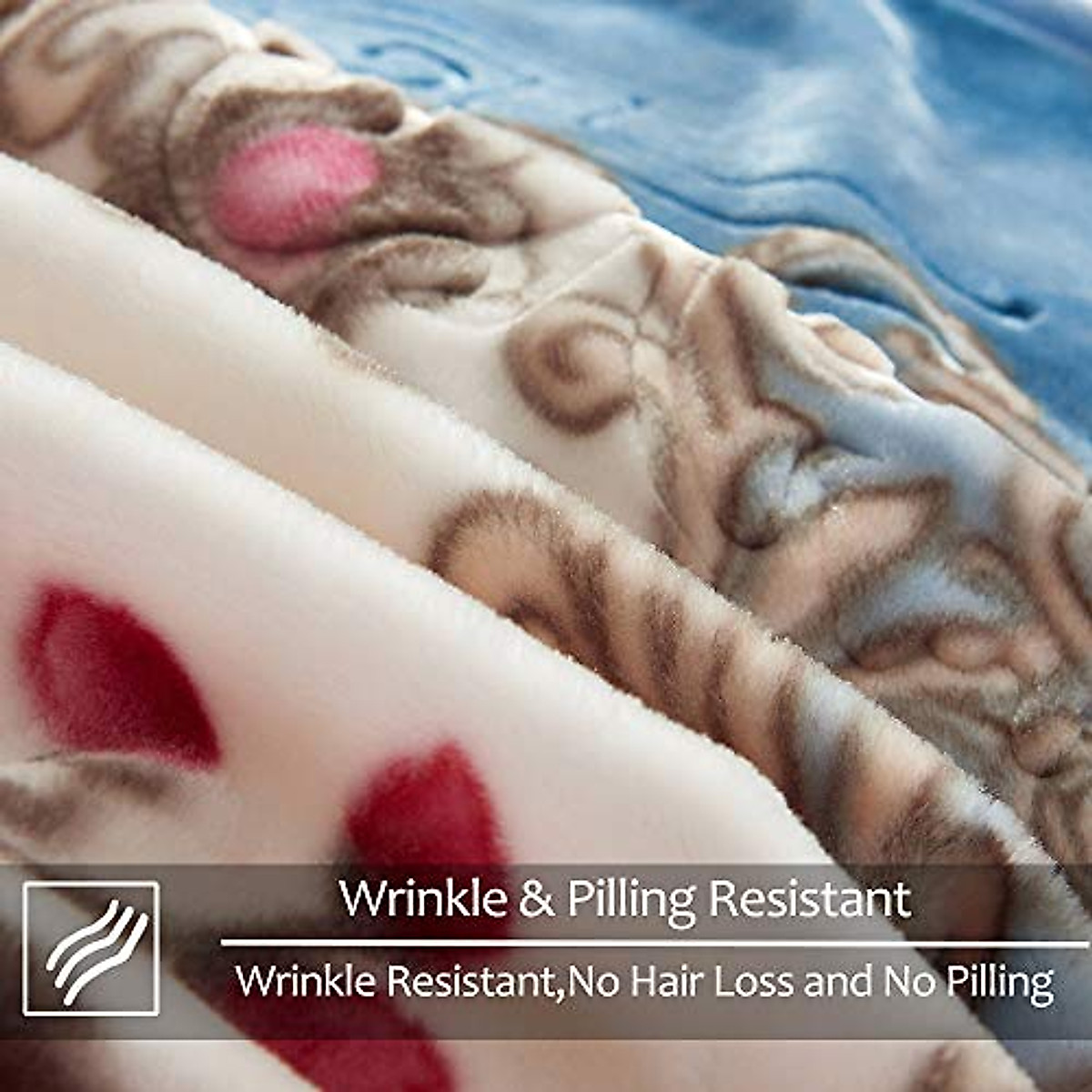 JYK Heavy Korean Faux Mink Fleece Blanket, 5 LB - 2 Ply Reversible 520GSM Silky Soft Plush Warm Blanket for Autumn Winter (Queen, Flower/Light Blue)