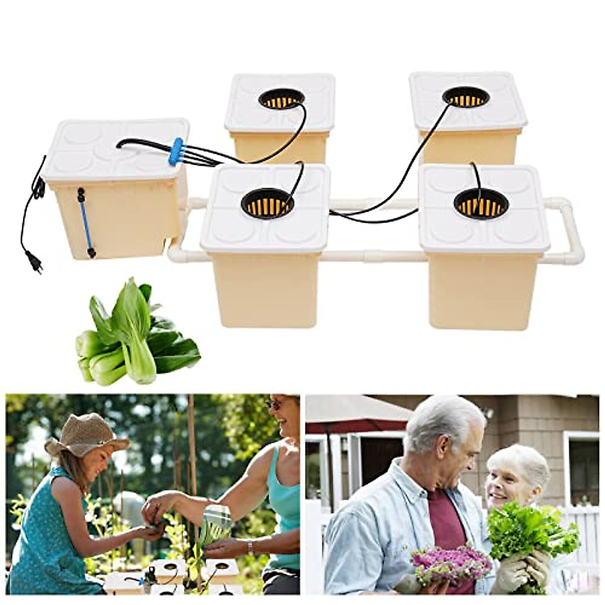 Hydroponics Grow System, Deep Water Culture, Recirculating Drip Garden System W/Submerged Pump Complete Hydroponic Buckets Kit for Plants (5 Bucket)