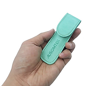 Ausomtek Nose Hair & Ear Hair Trimming Tweezers, Eyebrow Grooming Scissors, Eyelash Clipper, Stainless Steel Grooming Scissors, Safe Round-Headed, for Men and Women (Cyan PU Case) (1 Pack)