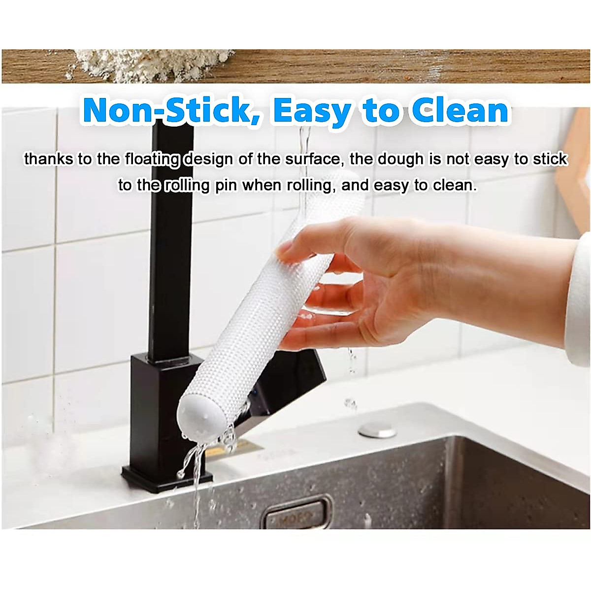 Tinkeep Plastic Rolling Pin for Baking Dough Roller Pin Nonstick Kitchen Rolling Pin for Cake Bread Pizza Dishwasher Safe Floating Point Design 14.5-Inch,9.8-Inch(2 Pack)