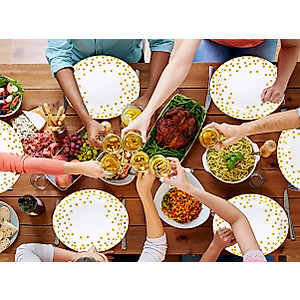 TWOWYHI 50PCS 12inch Oval Paper Plates White and Gold Disposable Paper Plates Dinner Plates for Party Graduation Wedding Anniversary Bridal Shower