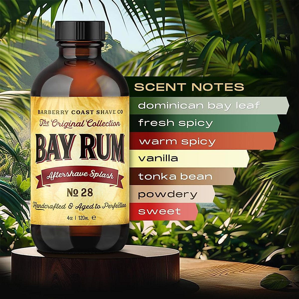 Bay Rum Aftershave Splash for Men - Crafted with Authentic Bay Oils from Dominica Republic in the Virgin Islands - Natural and Pure Ingredients - 4oz. - from Barberry Coast Shave Co.