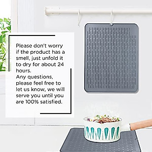 SOSMAR Silicone Drying Mat, XL Size 23” x 18”, Dish Drying Mat, Large Dish Drainer Mat for Kitchen Counter, Heat Resistant Hot Pot Holder, Non-Slip Silicone Sink Mat, BPA Free, Dish Washer Safe, Gray