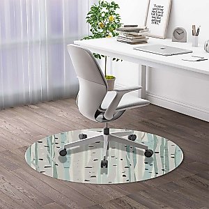 Green Grey Chair Mat Office Protector for Hardwood Floors Dense Tree Formation White Fall Birch Trees Anti-Slip Floor Protection Mat Multi-Purpose Chair Carpet for Desk Forest Diameter 35.4 in