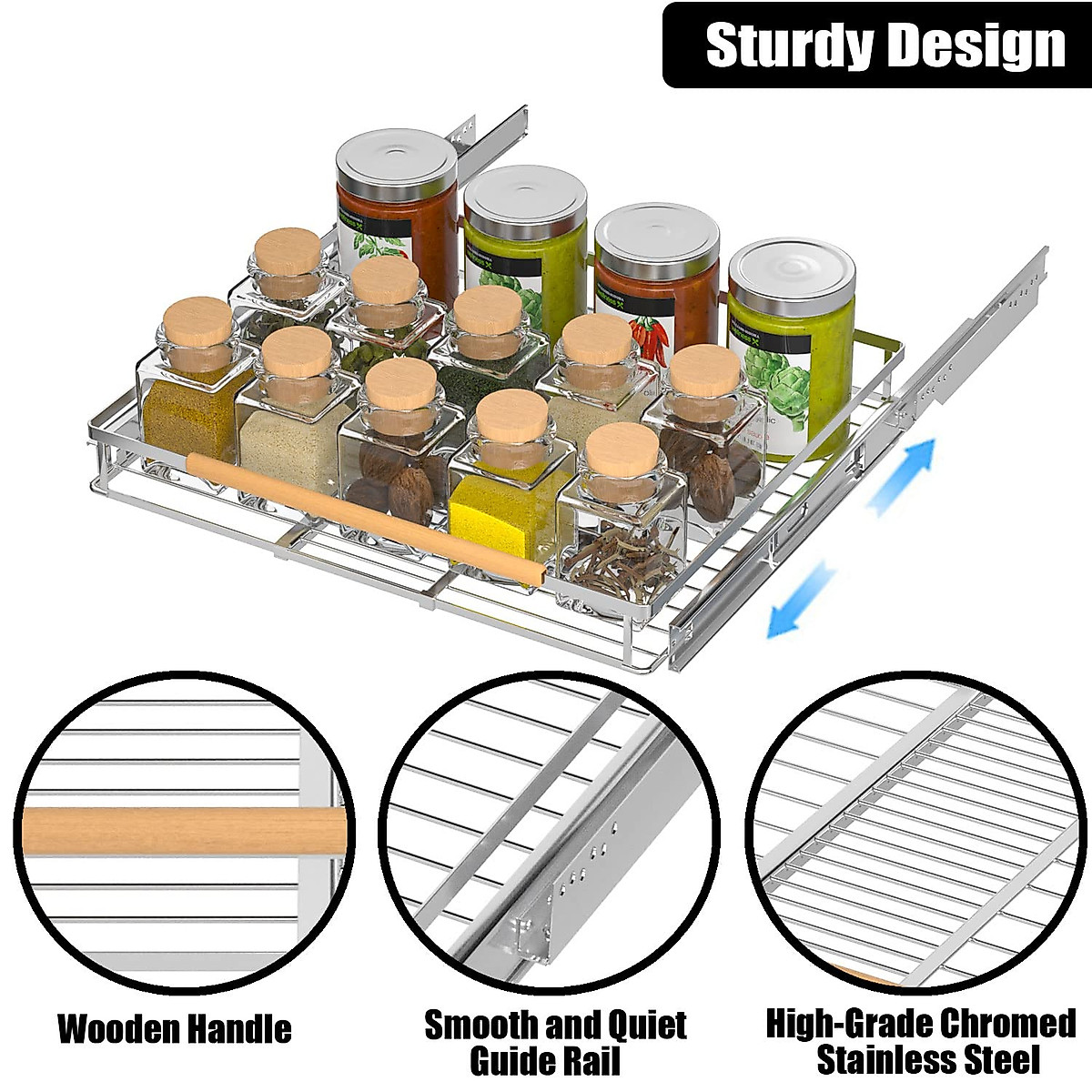 GEDLIRE Expandable Pull Out Cabinet Organizer, Heavy Duty Slide Out Pantry Storage Shelves, Sliding Drawer Organizer Rack for Kitchen Cabinets, Under Sink, Home, 17.1"-28" W x 22.4" D