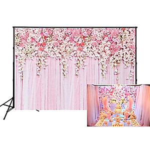FiVan 7x5ft Pink Flower Backdrop Dessert Table Photo Booth Baby Shower Birthday Photography Background Floral Curtain DesignD-9354