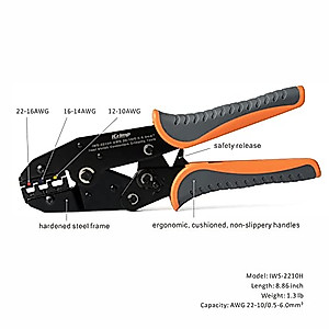 iCrimp Ratcheting Crimping Tools, Heat Shrink Connectors Crimper, AWG22-10 Wire Terminals Crimper Tool for Insulated Nylon Connectors and Electrical Wire Connectors