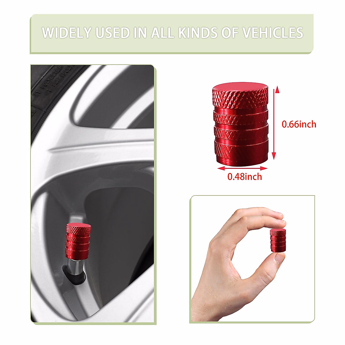 Ziciner 5 PCS Car Tire Valve Stem Caps, Anodized Aluminum Wheel Stem Covers, Corrosion Resistant Car Tire Air Caps, Universal Vehicle Exterior Accessories for Car, Truck, Motorcycle, Bike (Red)