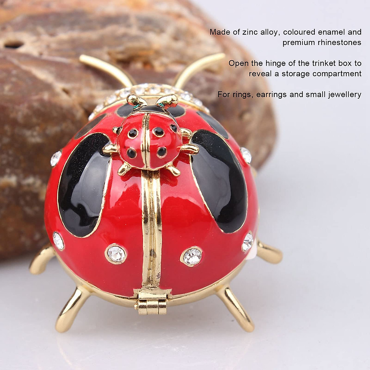 Zerodis Trinket Box, Trinket Box Hinged Hand Painted Red Colored Enamel Crystal Hand Painted Rings Earrings Jewelry Storage Box Ornament