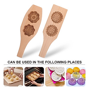 Yardwe 2pcs Wooden Cookie Molds Chinese Traditional Mid- autumn Festival Moon Cake Mold Handmade Flowers Cookie Stamp Baking Supplies for Muffin Mooncake Biscuit Pumpkin Pie