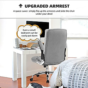 SEATZONE High Back Fabric Home Office Chair Comfotable Thick Padding Ergonomic Executive Computer Desk Chair with Flip-up Arms,Grey