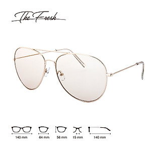 The Fresh Classic Metal Frame Light Color Lens XL Oversized Aviator Sunglasses with Gift Box (4-Glod, Brown)