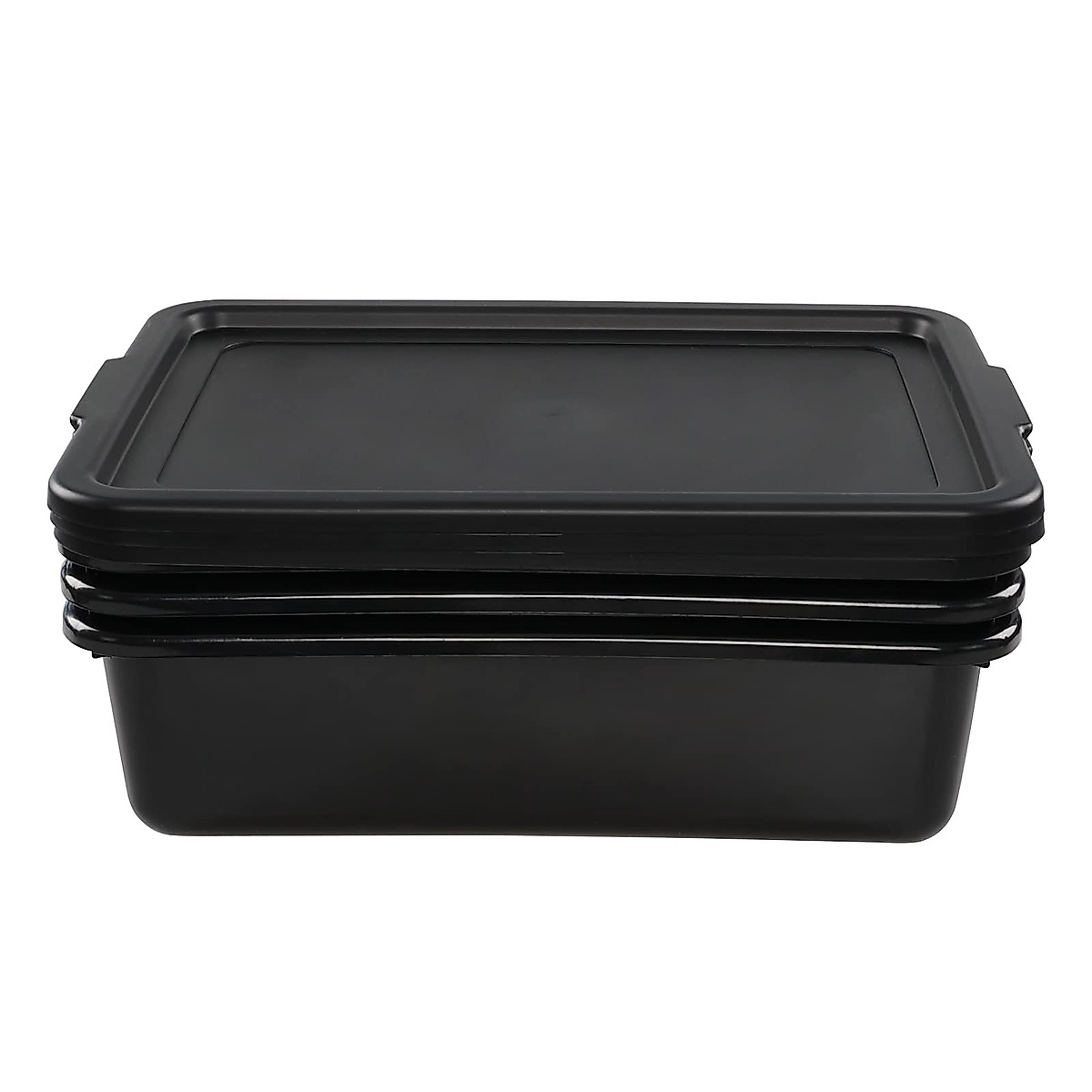 Dehouse 13 L Plastic Commercial Utility Bus Boxes, Black Bus Tubs with Lids, 3-Pack