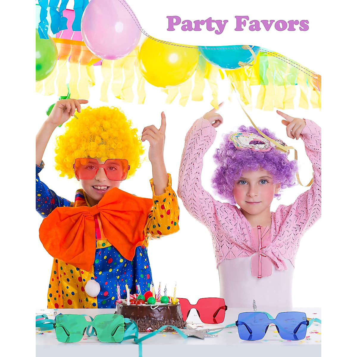 Chumia 51 Pairs Colored Fun Sunglasses Bulk Candy Party Sunglasses Rimless Transparent Square Tinted Sunglasses Rectangle Colorful Bulk Sunglasses Frameless Colored Glasses for Women Men Cosplay