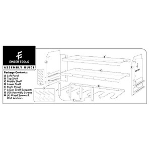 Ember Tools Power Tool Organizer and Storage Wall Mount - Sturdy Tool Holder for Power Drills, Cordless Tools, Hand Tools, Batteries & Accessories - 16" On Center Mounting Holes and Hardware