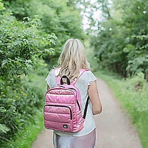 GBLQ PLUS Iridescent Backpack 15 Inch, Super Lightweight Ultra Soft Nylon Shiny Fabric Quilted Casual Daypack Pink