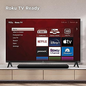 TCL 3.1ch Sound Bar with Wireless Subwoofer, (S4310, 2023 Model), Built-in Center Channel, Dolby Audio, DTS Virtual:X, Bluetooth, Wall Mount and HDMI Cable Included,Black