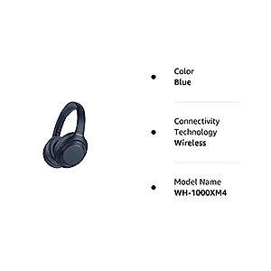 Sony WH-1000XM4 Wireless Premium Noise Canceling Overhead Headphones, Blue (Renewed)