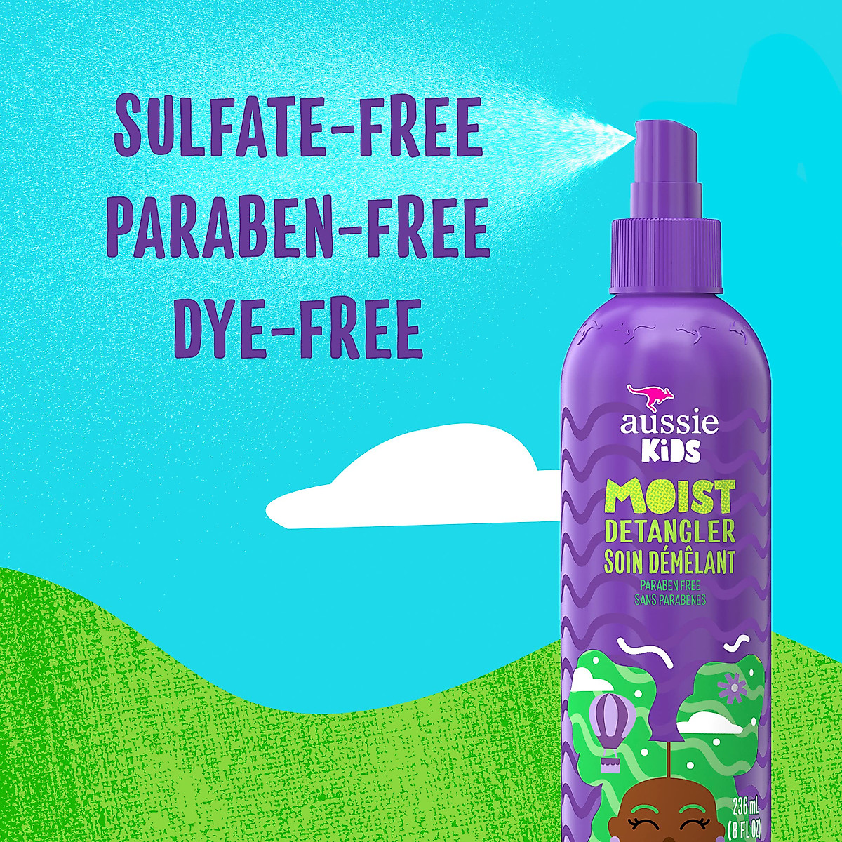 Aussie Kids Moist Detangler Spray, Sulfate & Paraben Free, Moisturizing & Tangle-Free Hair Care for Kids, Cruelty-Free, 8 Fl Oz Each, 3 Pack