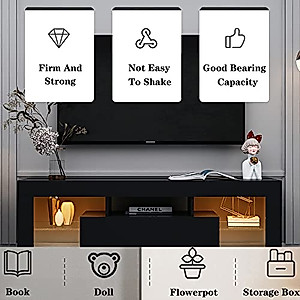 Rayblow 55" Flat Screens Entertainment Center High Glossy TV Stand for Living Room Modern Media TV Console Cabinet with LED Light & Storage Drawers Unit, Black