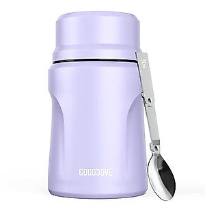 GOGOJOVE Thermoses for Hot Food,16 oz Insulated Lunch Containers Food Jar for Kids/Adult Leak Proof Vacuum Stainless Steel Keep Hot/Cold for School Office Travel Outdoors Light Purple