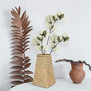 DECHOUS Trash Can Straw Woven: Wastebasket Woven Vase Decorative Container Bedroom Office Small Garbage Cans Wicker Waste Basket Countertop Container for Home Office