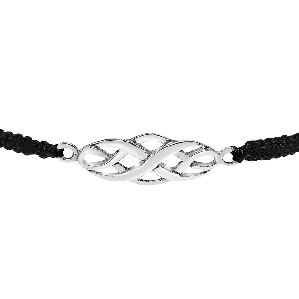 AeraVida Celtic Infinity Knot Rope Sterling Silver Charm on Black Adjustable Bracelet