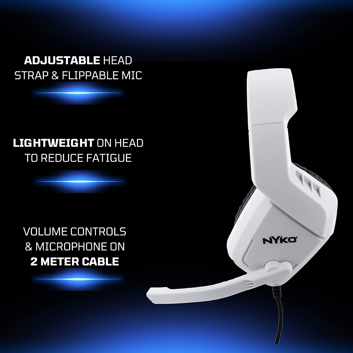 Nyko NP5-4500 Wired Headset for PlayStation 5 - Lightweight Headphones w/Adjustable Microphone - Compatible w/ PS4, PS5, Nintendo Switch, Xbox One and Xbox X|S - PlayStation 5 Accessories (White)