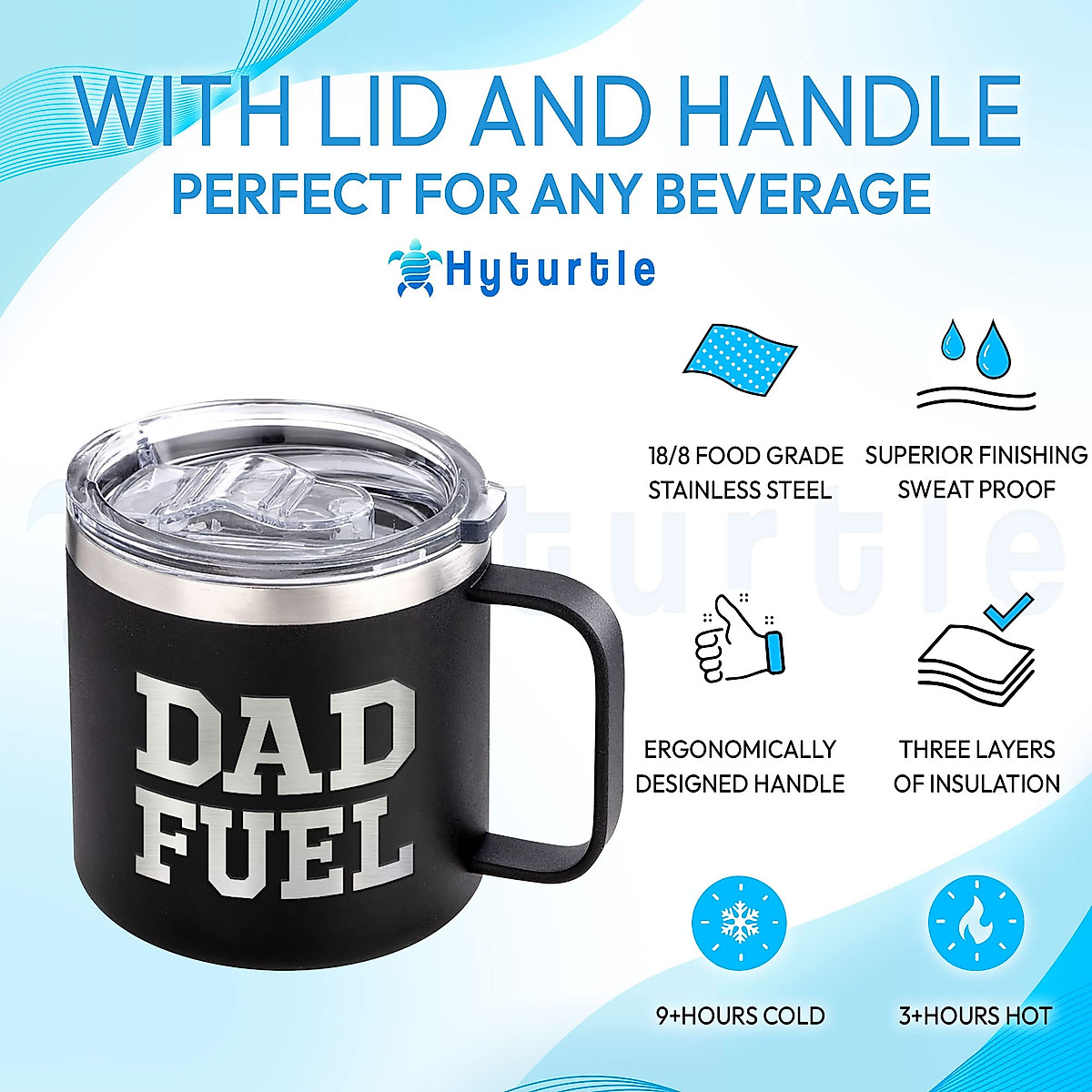 HYTURTLE Dad Fuel Coffee Black Mug/Tumbler 14oz Stainless Steel Gift for Dad on Father's Day, Birthday, Christmas