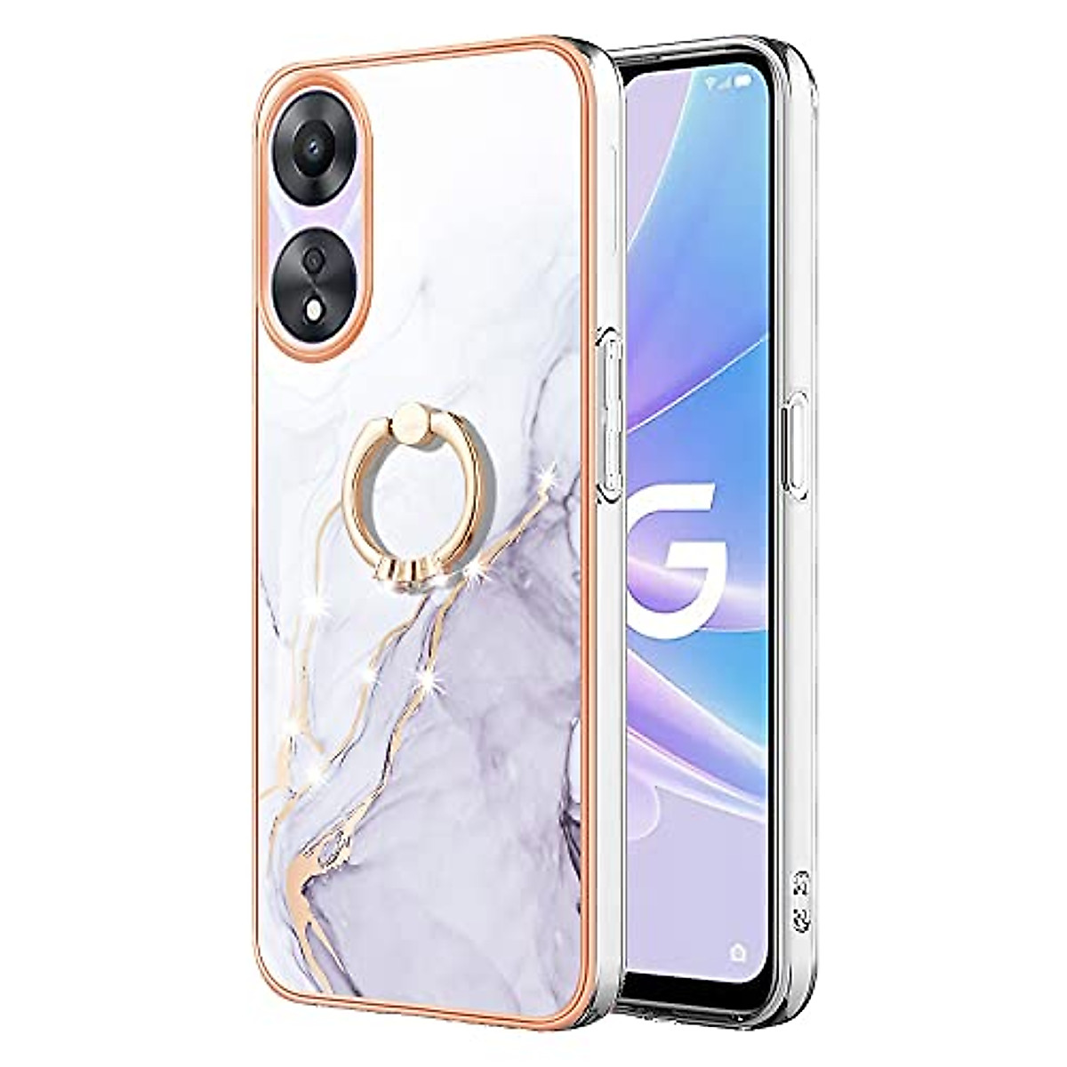 NVWA Compatible with Oppo A78 A58 Case Slim, TPU IMD Personalized White Marble Series Slim Phone Cases Shockproof Back Protective Cover Ring Holder