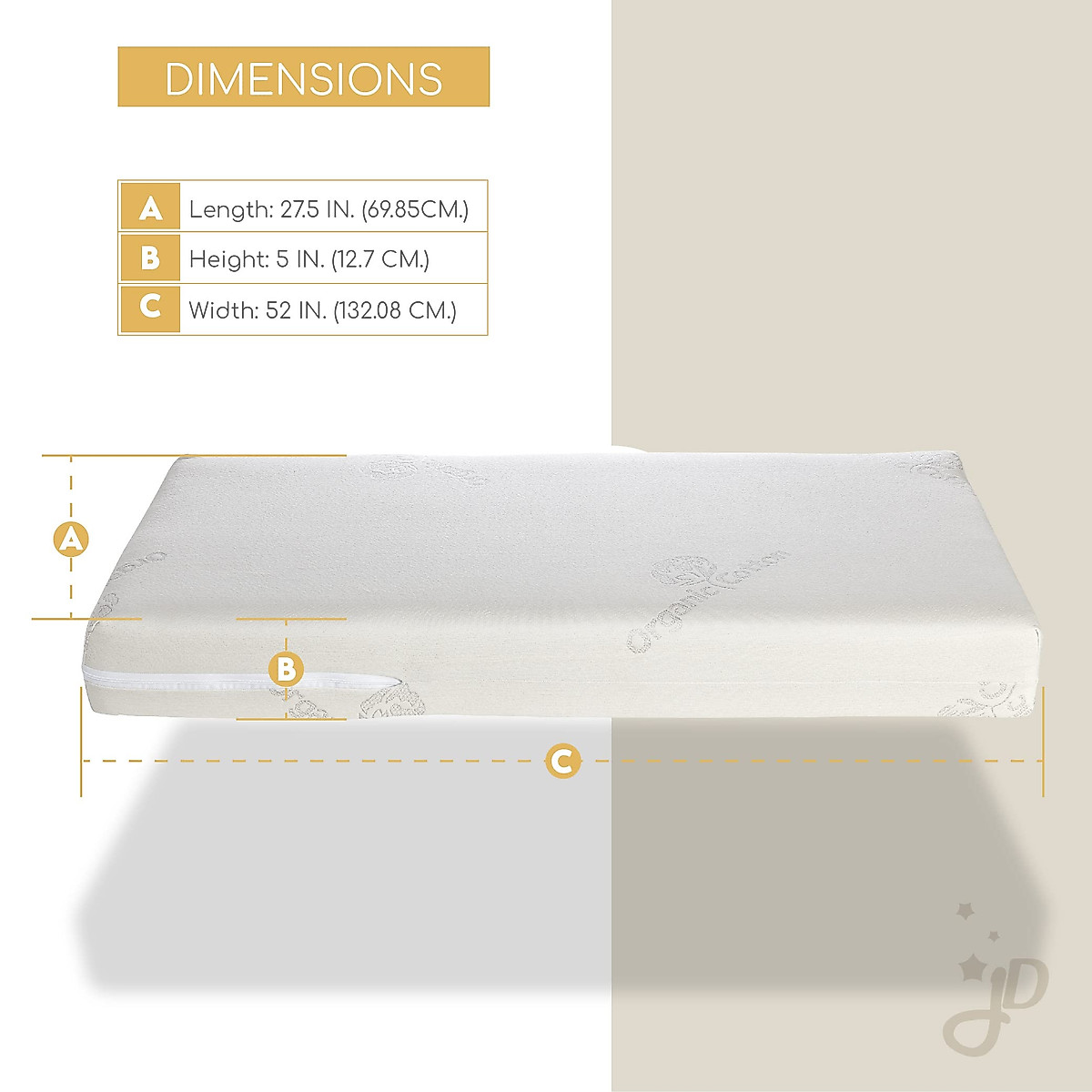 Juniper Dreams 5" Breathe Crib Mattress | Firm Infant Support | Hypoallergenic and Water-Repellent | Machine-Washable | Organic Cotton Cover | Greenguard Gold Certified Baby Bed Mattress for Cribs