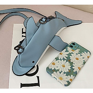 QZUnique Shoulder Handbags Women 3D Dolphin Purse Animal Style Bags Zipper Crossbody Wallet Clutch Messenger Bag Blue