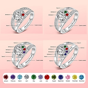 BAUMA AUTO Personalized Mothers Rings with Birthstones Custom Name Rings for Women Birthstone Family Rings for Mom Grandma Wife