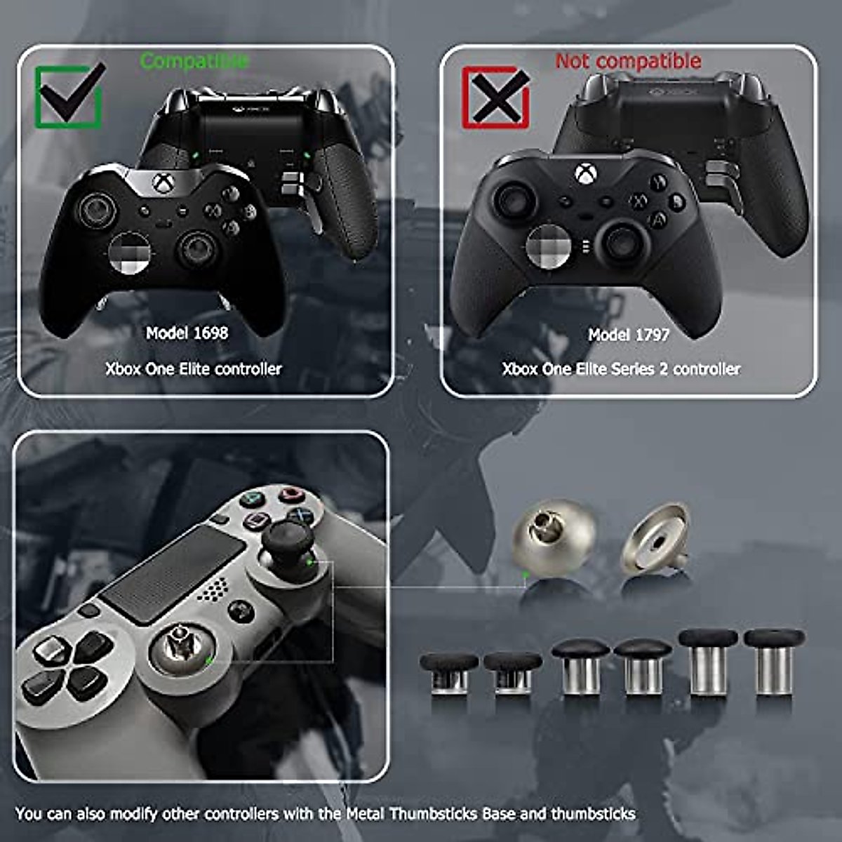 AQIDAP Elite Kit for Xbox One Elite Controller Accessory (6 Different Metal Analog Sticks - 4 Paddles - 2 D-Pads - and 2 Magnetic Base Xbox One Elite Controller Replacement Parts)