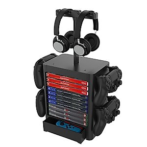 JOYTORN Games Storage Tower(Up to 10 Games) for PS5,Game Disk Rack and Controller/Headset Stand Holder Compatible with Xbox Series X/Nintendo Switch/PS4