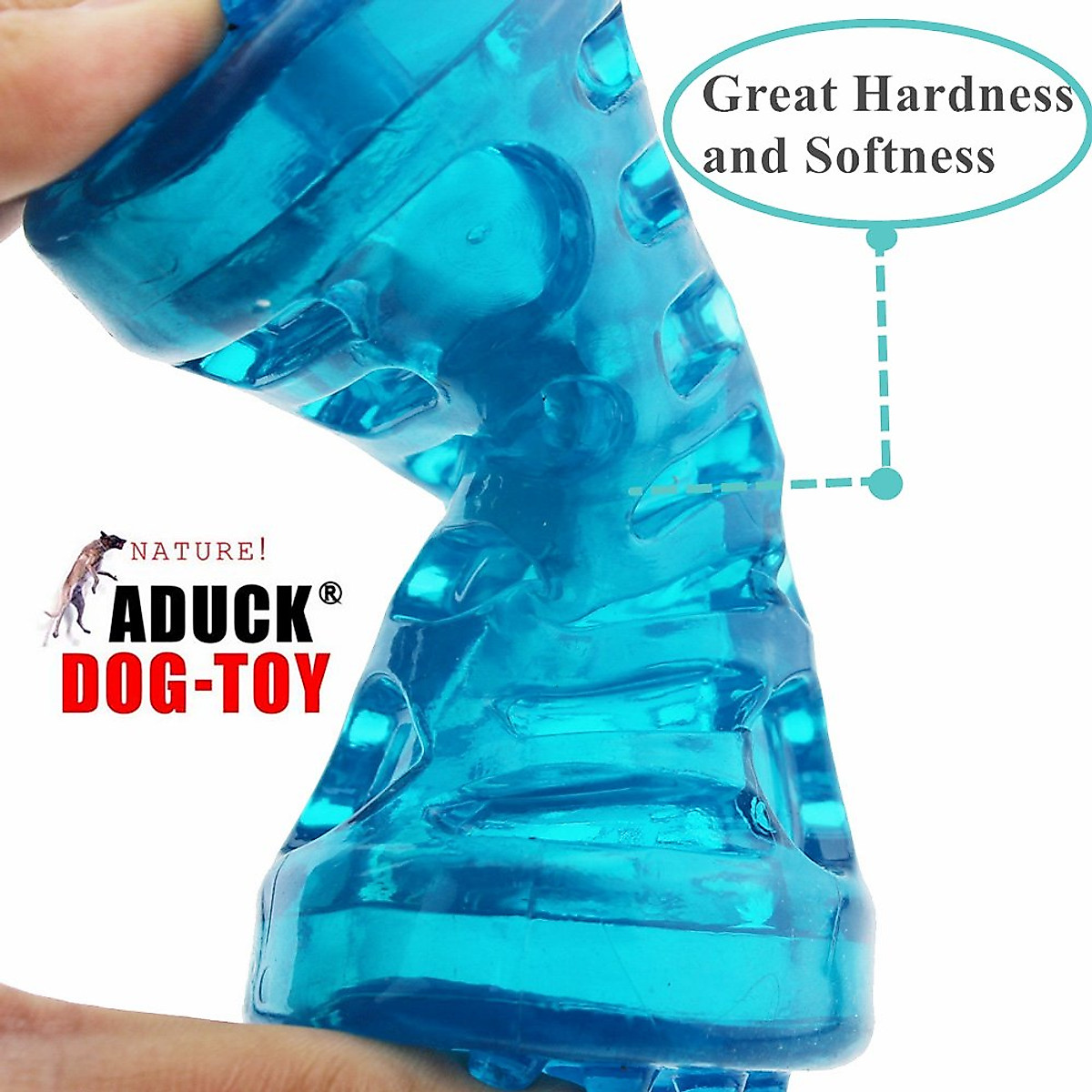 ADUCK Dog Chew Toys Squeaky Tooth Cleaning Bone (Dumbbell Series) Bite Resistant Squeeze Squeaker Puppy Dog Toys for Aggressive Chewers Training and Playing -7.09 inches (Crystal Blue - Large)
