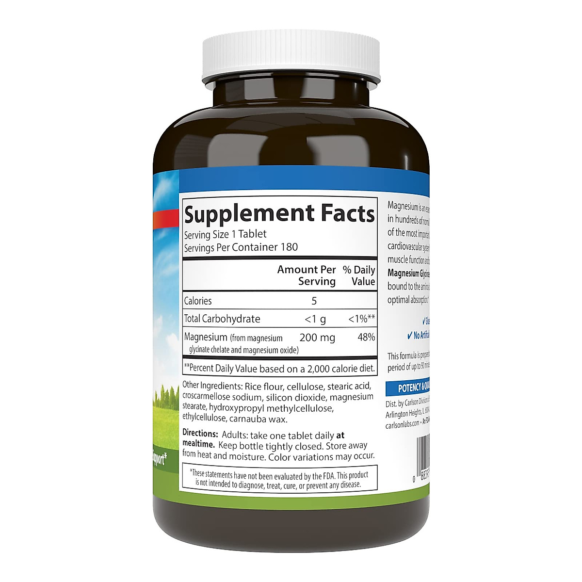 Carlson Chelated Magnesium 200mg, 180 Tablets