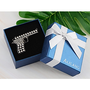 Alilang Adjustable Clear Crystal Colored Rhinestones Cutout Gun Pistol Ring (Silver)