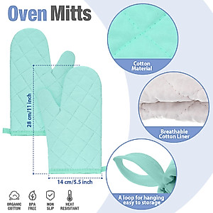 Zubebe 12 Pcs Oven Mitts and Pot Holders Multicolor Sets 6 Pair Heat Resistant Cotton Oven Gloves Extra Thicken Long Kitchen Gloves 6 Terry Cloth Pot Holders Oven Hot Pads for Cooking Baking Grilling